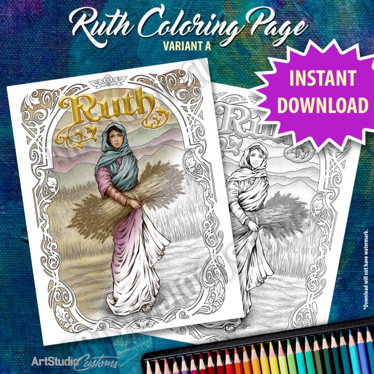 Printable Ruth Coloring Page, Variant B, From The Old Testament, Black ...