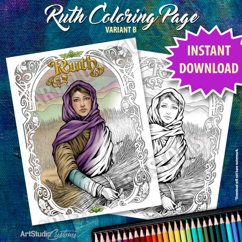 Printable Ruth Coloring Page, Variant A, From The Old Testament, Black ...